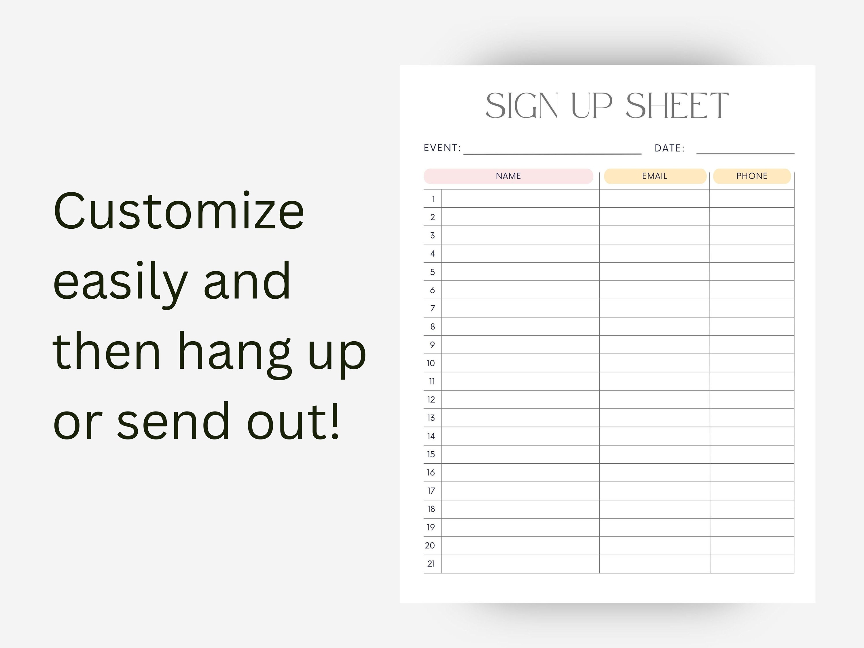 Editable Sign-up Sheet Canva Template Printable Sign up Template Form ...