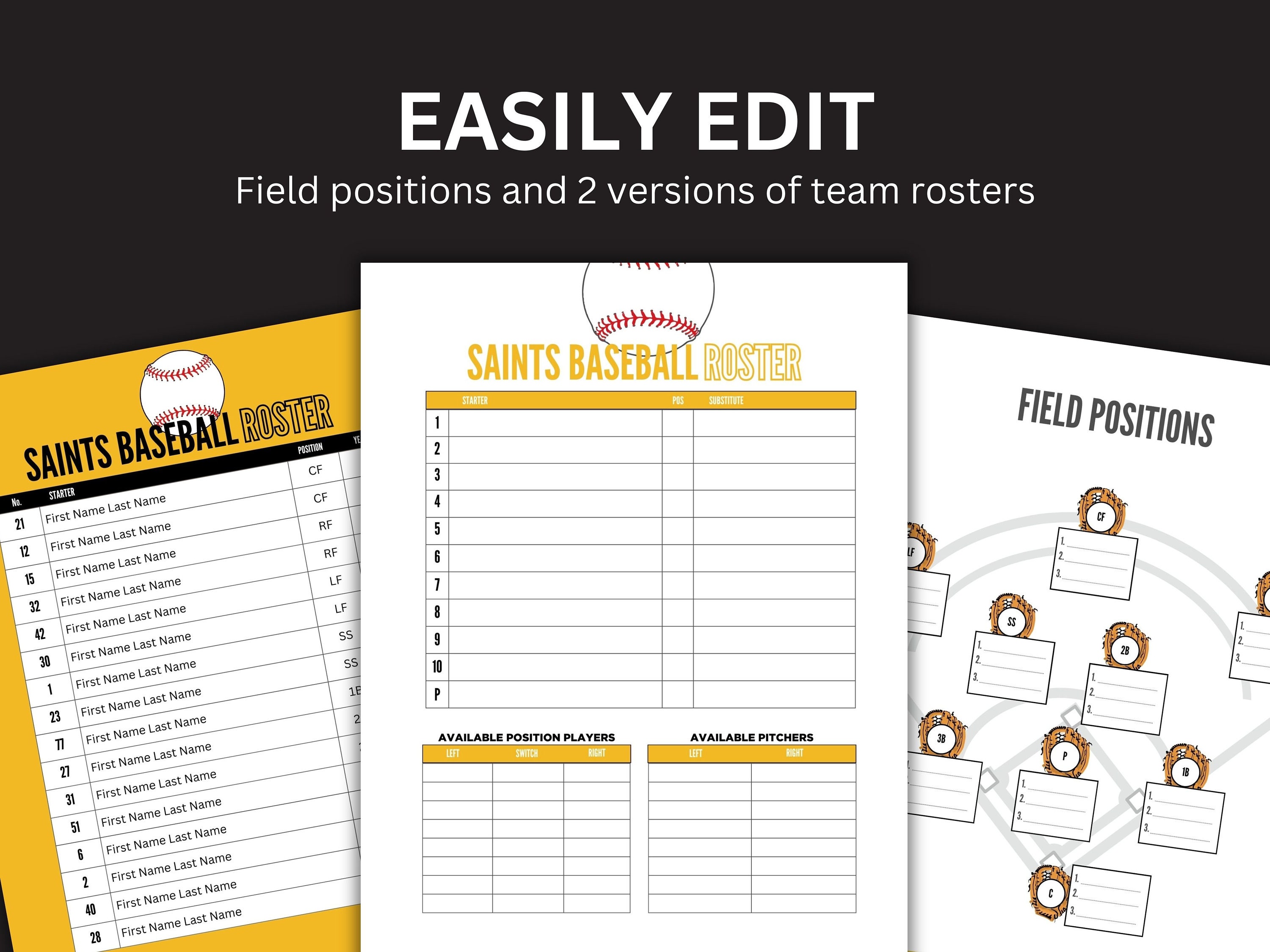 Editable Baseball Team Roster Canva Template Baseball Team Player ...