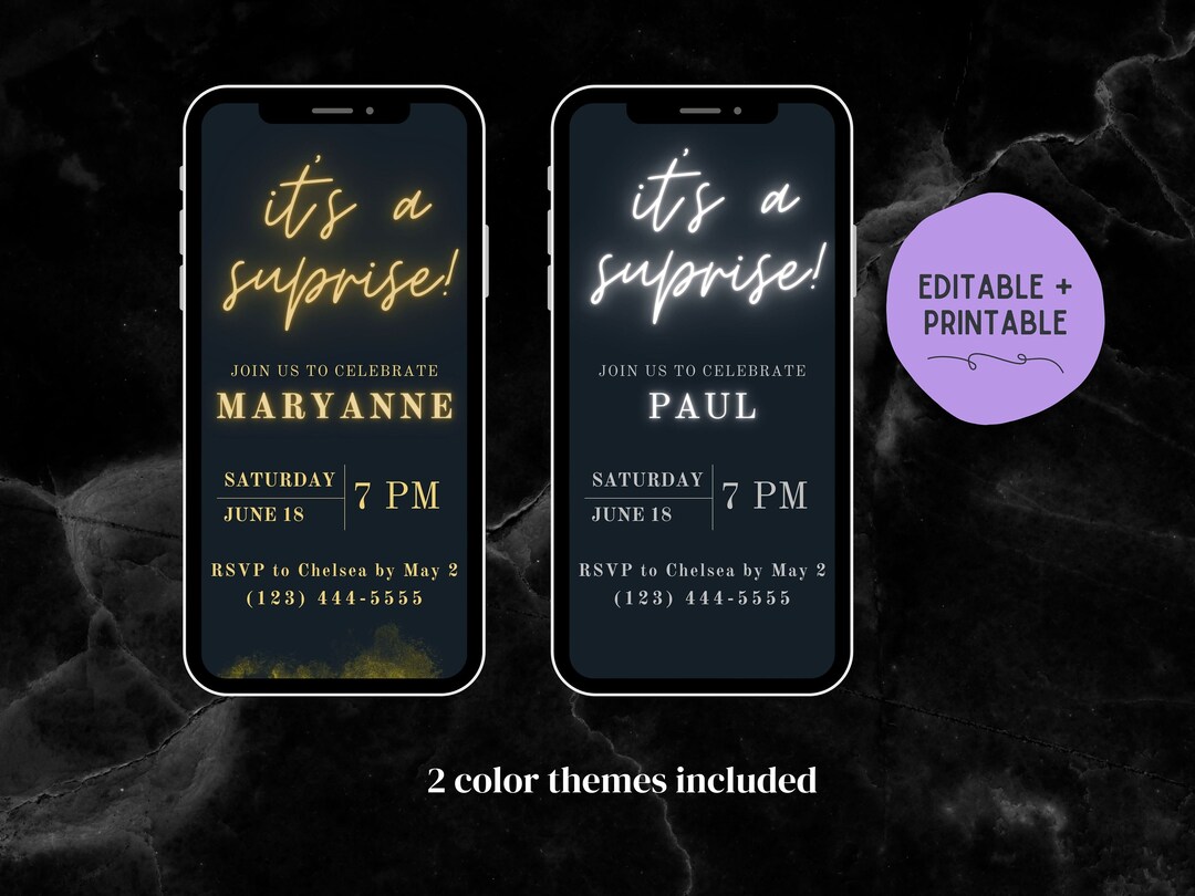 Editable and Printable, It's a Surprise E-invite Neon Party Invite Text ...