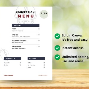 Football Concession Stand Menu Football Concession Instant Download ...