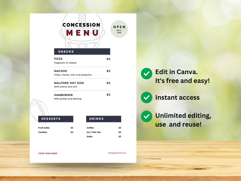 Football Concession Stand Menu Football Concession Instant Download ...
