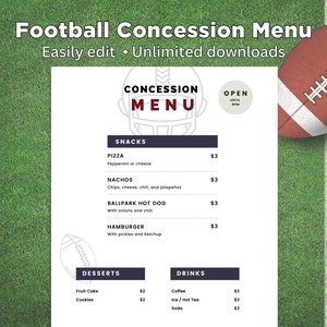 Football Concession Stand Menu Football Concession Instant Download ...