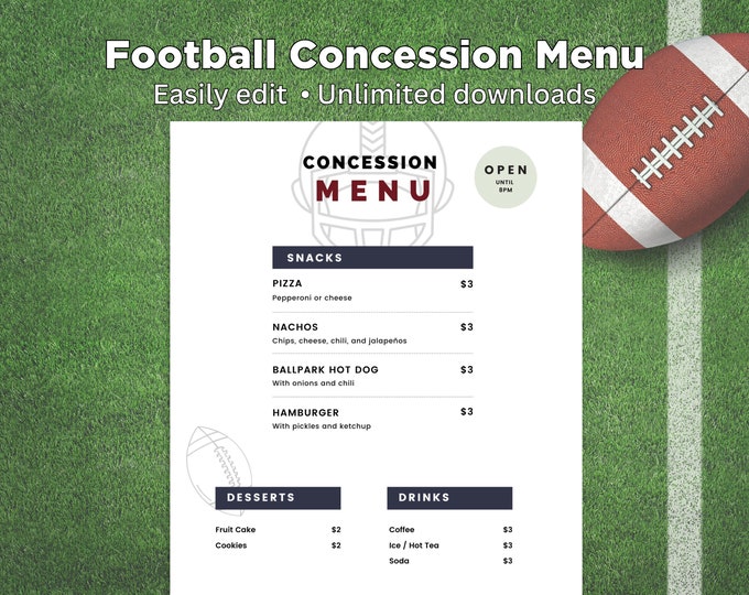 Editable Concession Stand Menu Football, Instant Download Canva ...