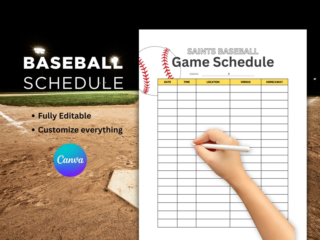 Editable Baseball or Softball Game Schedule for Coach and Team Mom Team ...