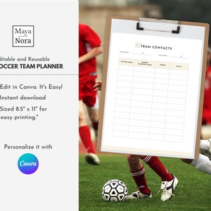 Editable Soccer Team Coach Planner Canva Template, Printable Soccer ...