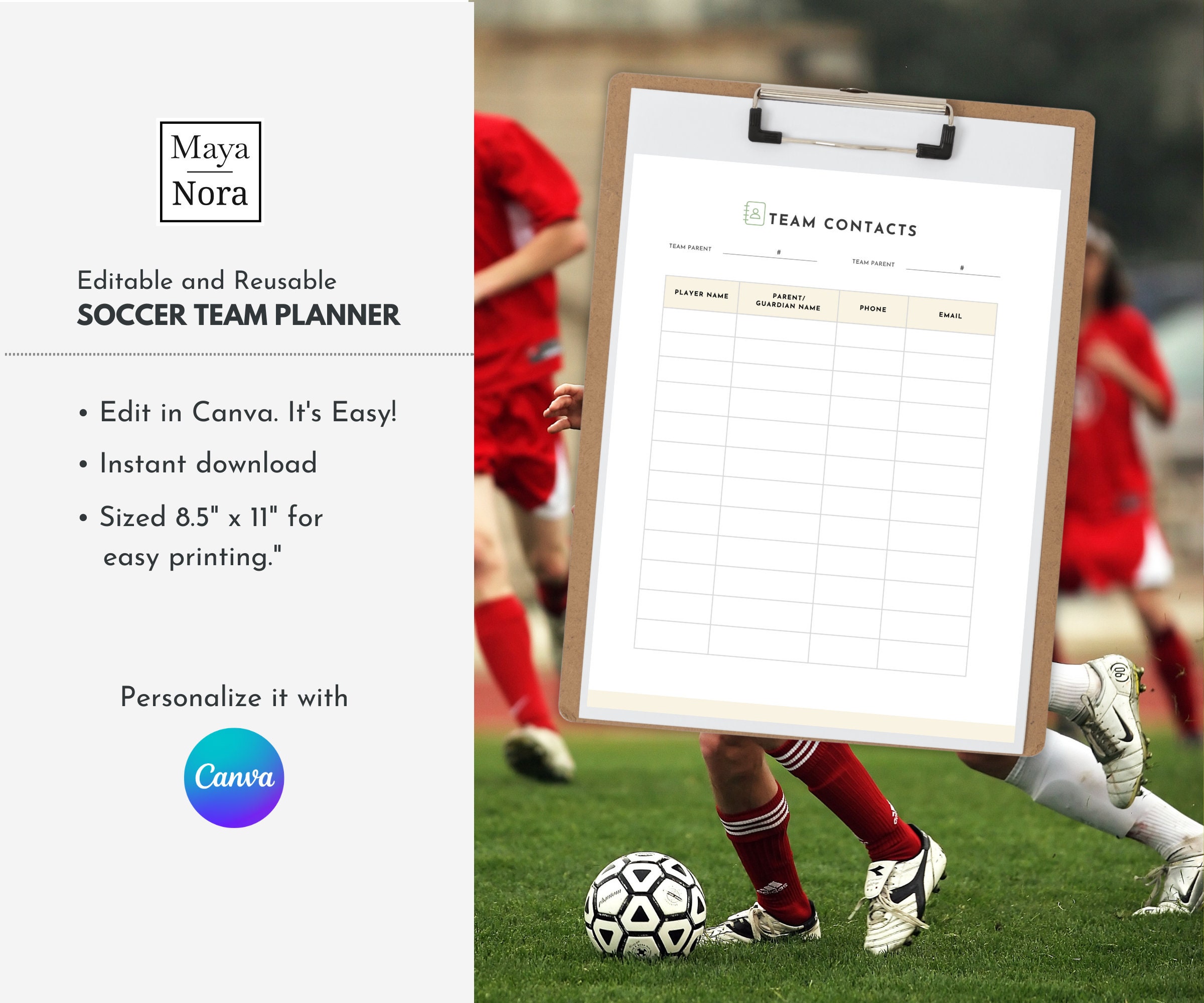 Editable Soccer Team Coach Planner Canva Template, Printable Soccer ...