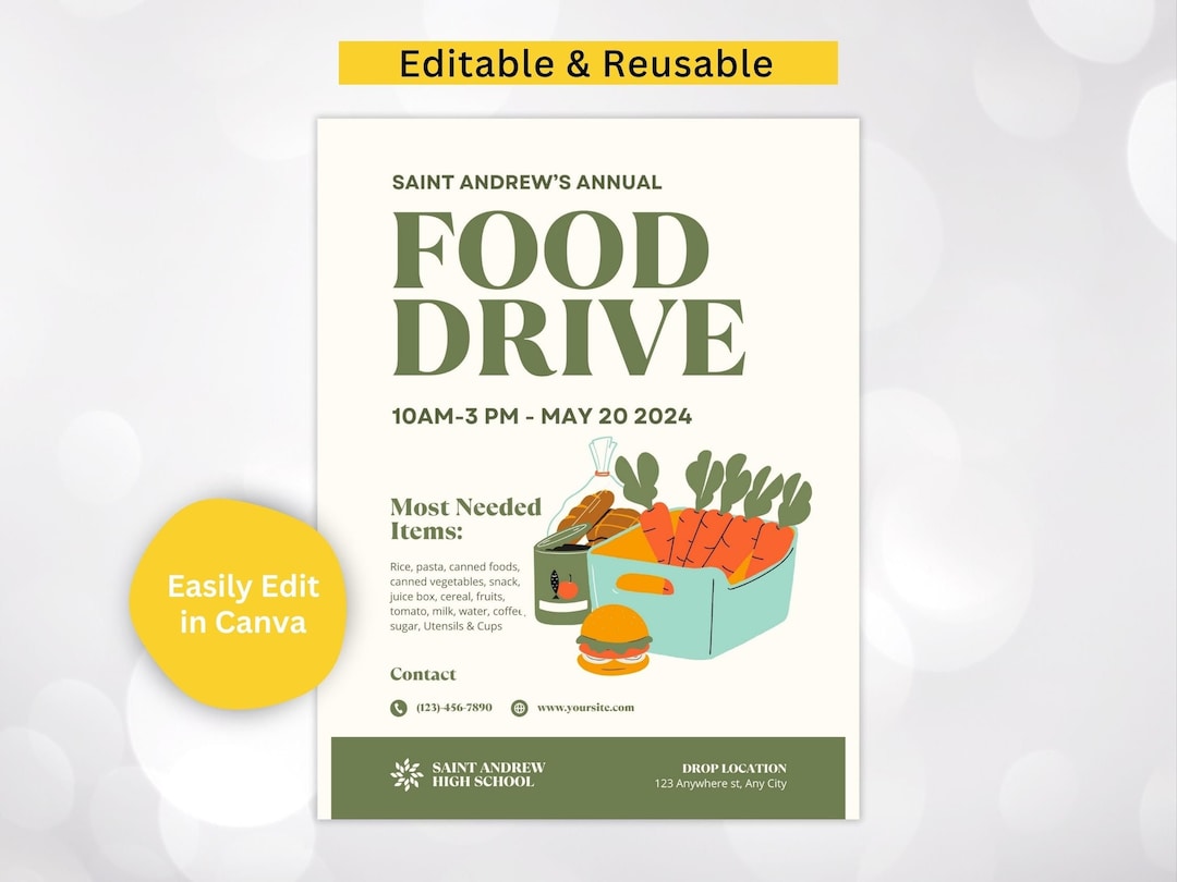 Community Food Drive Flyer Editable Template Church Drive Neighborhood ...
