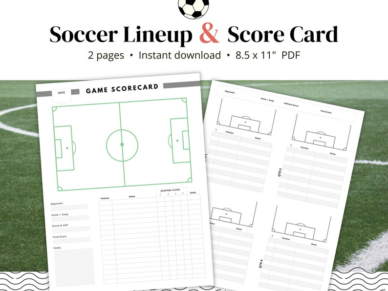 Printable Soccer Lineup and Game Card Player Positions for Game Day ...