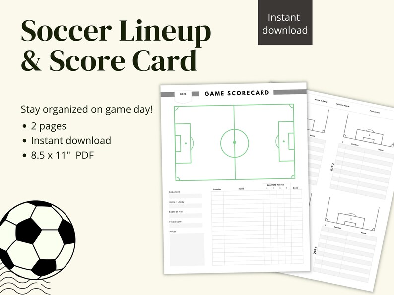 Printable Soccer Lineup and Game Card Player Positions for - Etsy