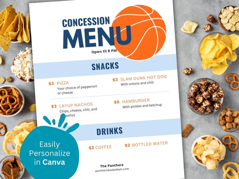 Editable Concession Stand Menu Basketball Canva Template Instant ...