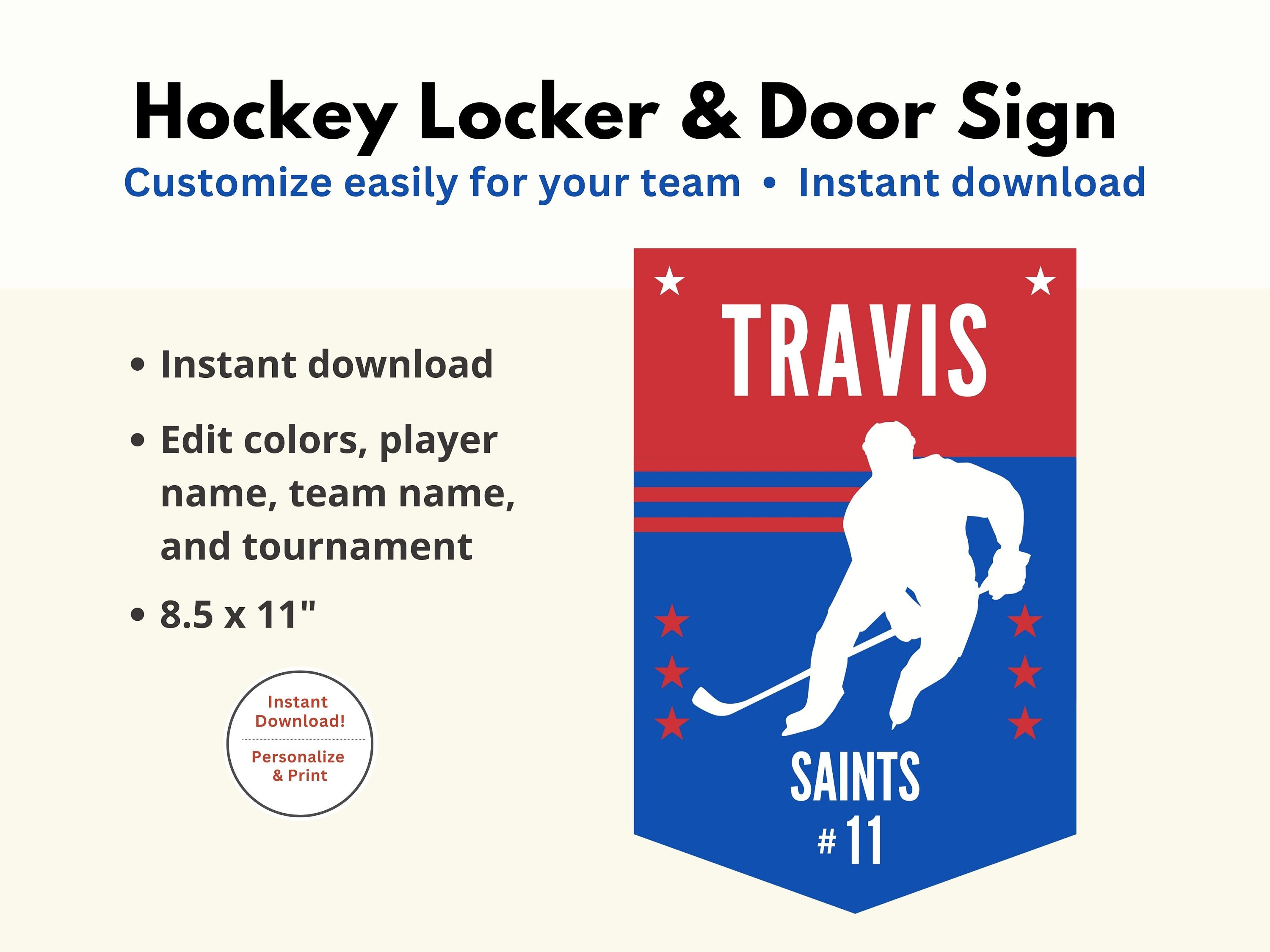 Editable Hockey Locker Door Sign, Hockey Locker Decoration, Name Tag ...