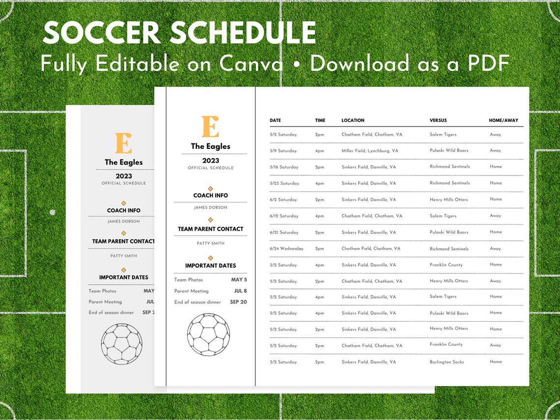 Soccer Team Schedule Printable Download Canva Template Soccer Mom ...