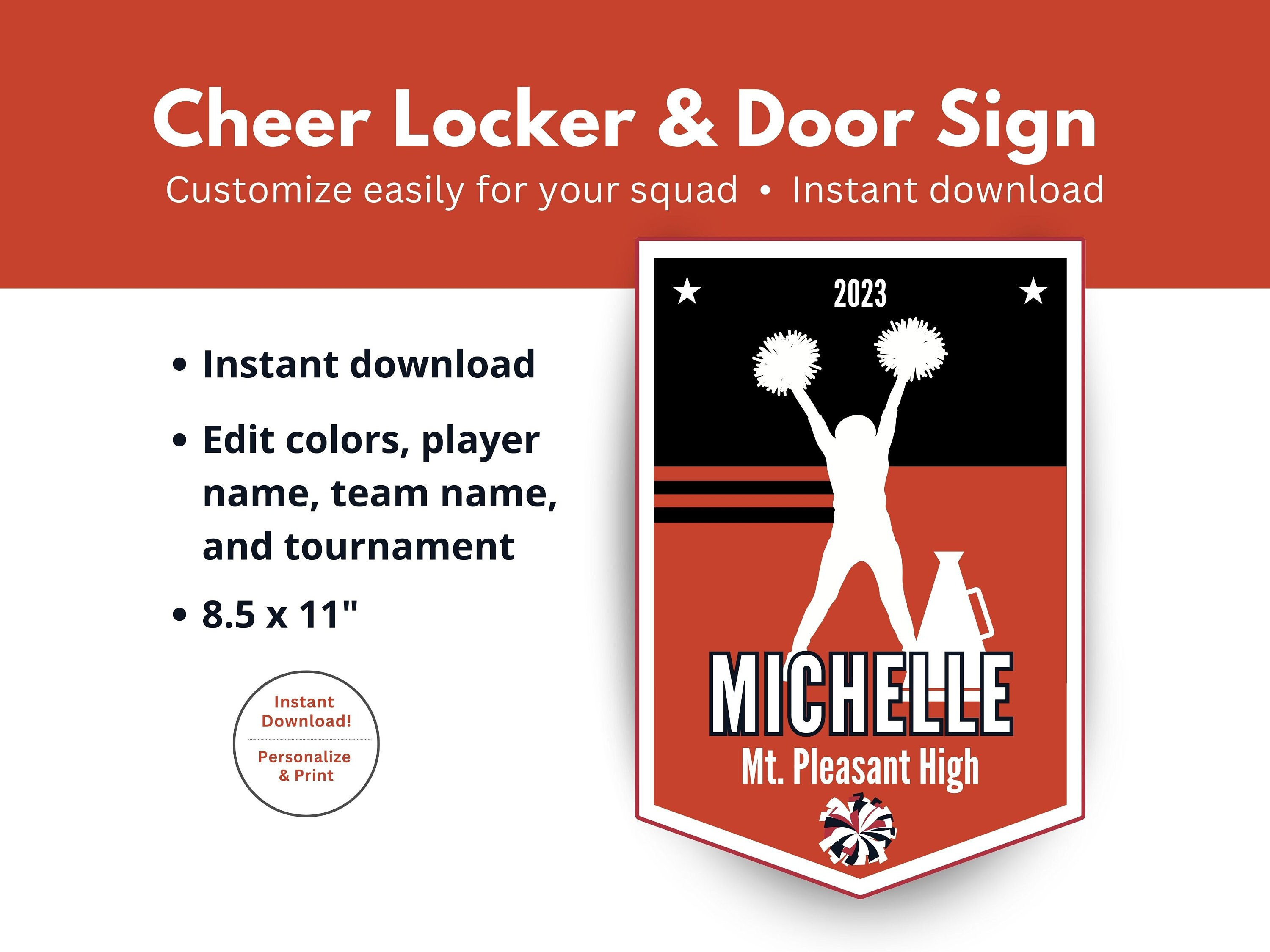 Editable Cheer Locker Door Sign, Cheerleader Locker Decoration, Name ...