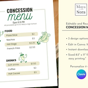 3 Editable Concession Menus Concession Stand Team Mom Canva Template ...