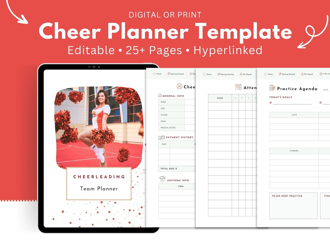 Digital Cheer Coach Binder Planner, Editable Cheerleading Binder, Team ...