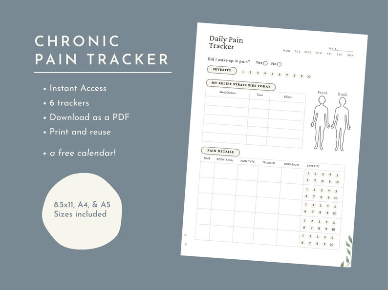 6 Chronic Pain Trackers Printable Headache Diary Spoonie Medical ...