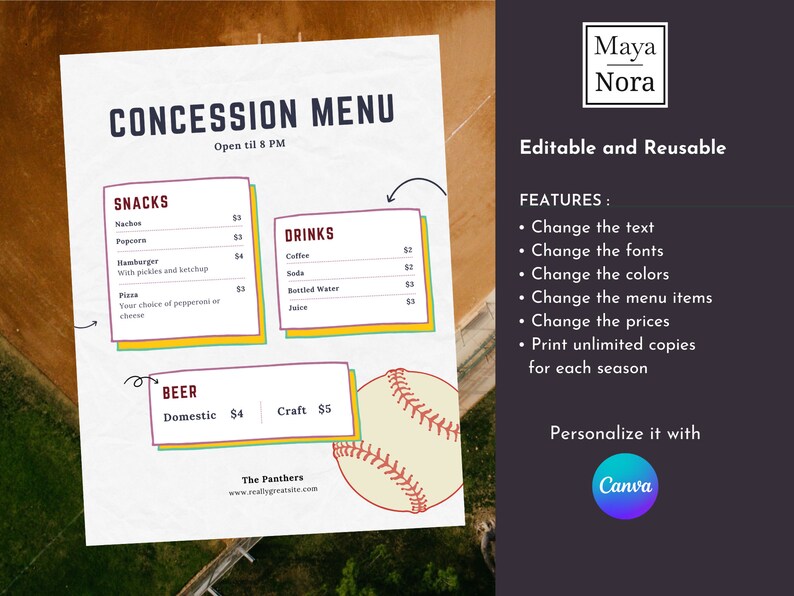 Editable Concession Stand Menu Baseball Instant Download Canva Template ...