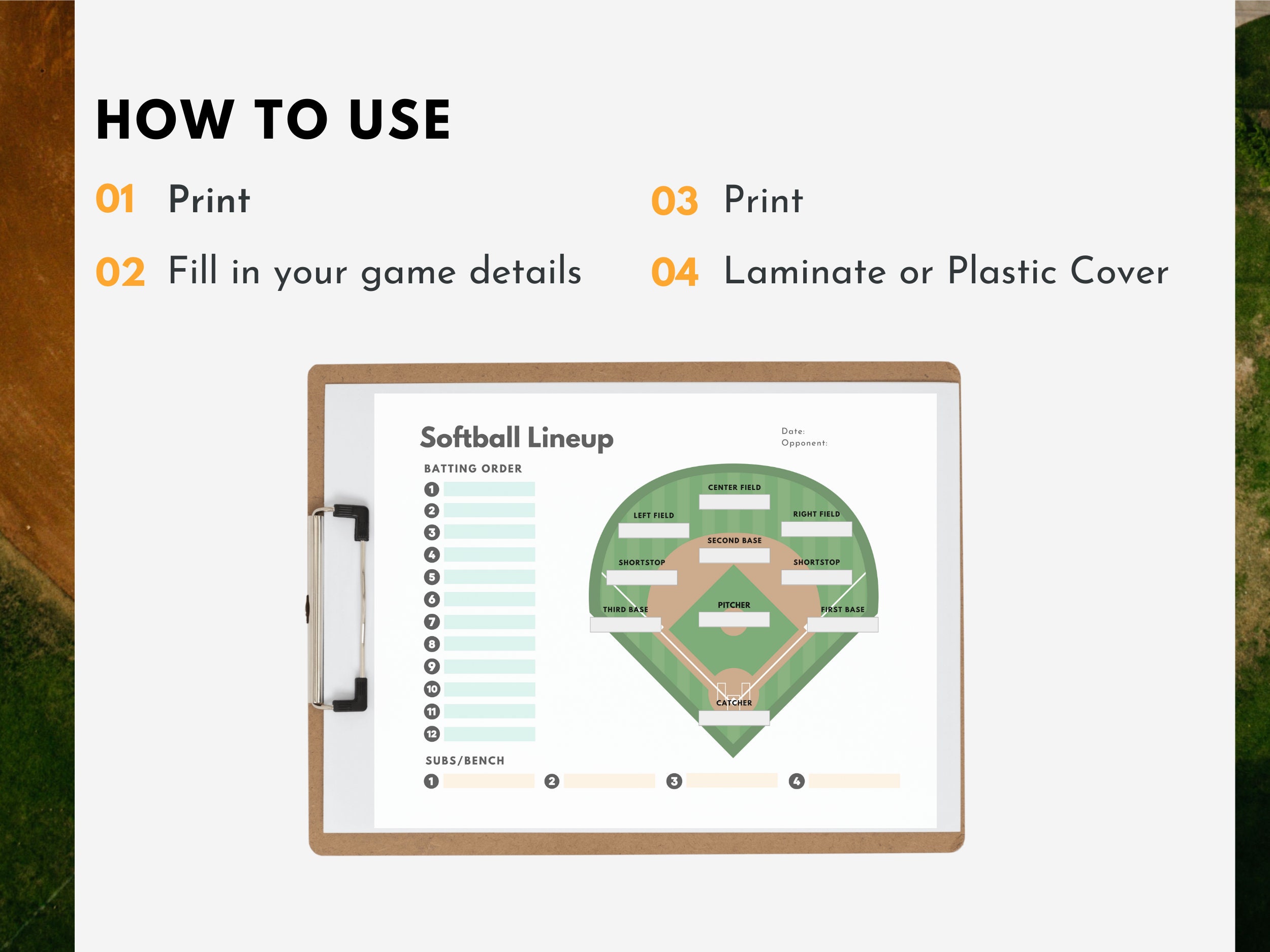 Printable Baseball Lineup And Field Position Sheet Batting Etsy