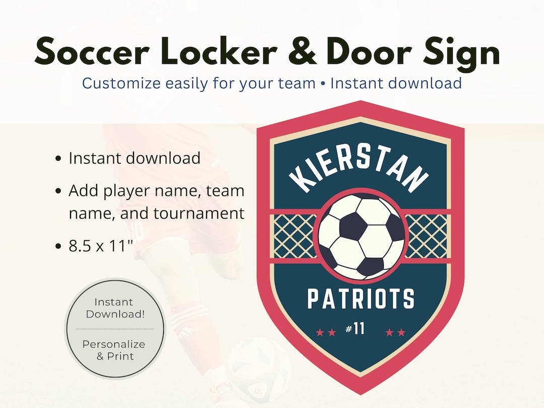 Editable Soccer Hotel Door Sign Locker Decoration Name Tag Soccer Team ...