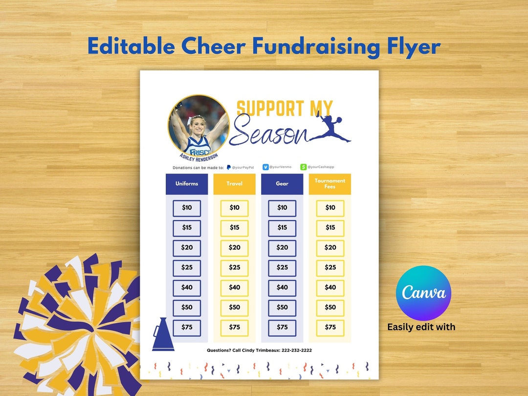 Editable Cheerleader Fundraiser Template Cheer Competition Sheet ...