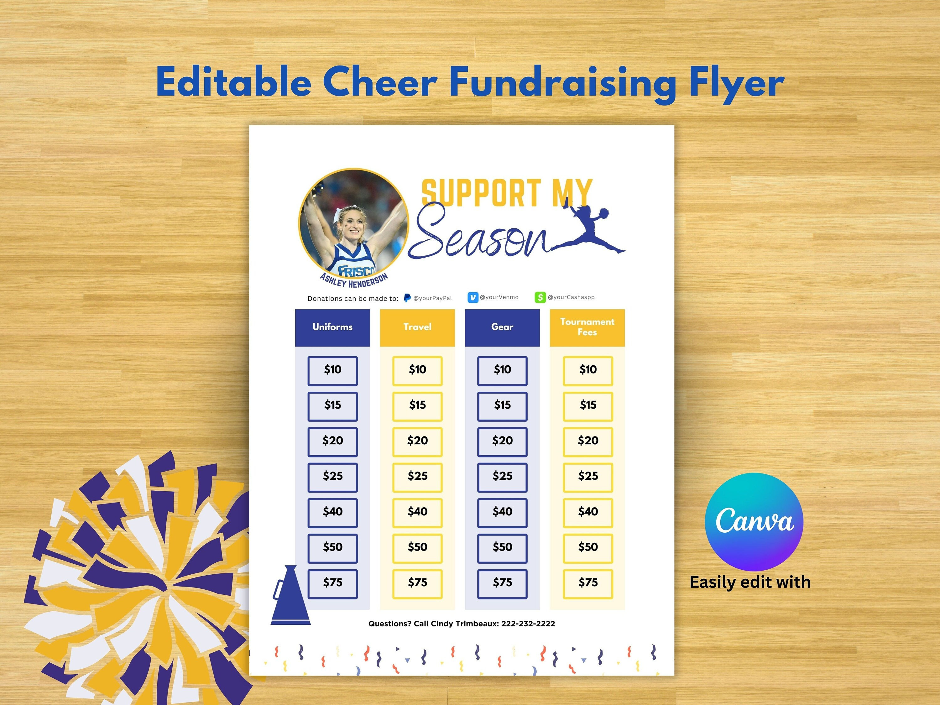 Custom Cheerleader Dance Fundraiser Template Cheer Competition Sheet ...