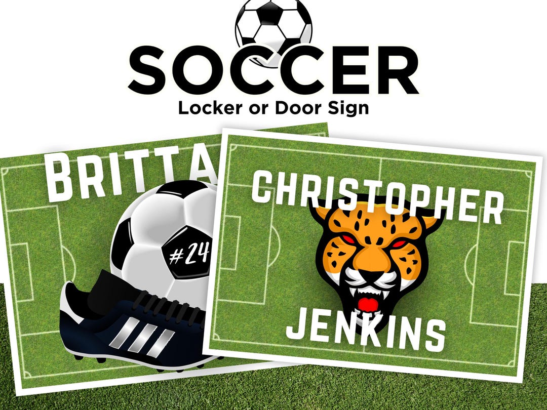Editable Soccer Locker and Hotel Door Sign Decoration Name Tag Soccer ...