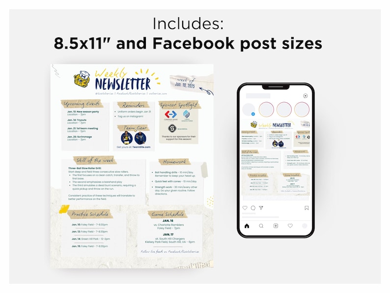 Canva Sports Team Newsletter Template Editable Template 8.5x11” PLUS ...