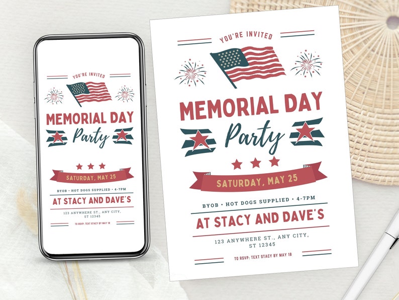 Editable Memorial Day Invitation Memorial Day Party Invite Memorial Day ...