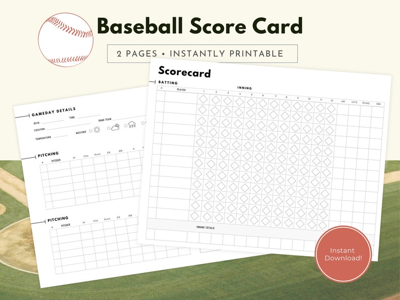 Baseball or Softball Scorebook Stats Scorecard Printable, Umpire ...