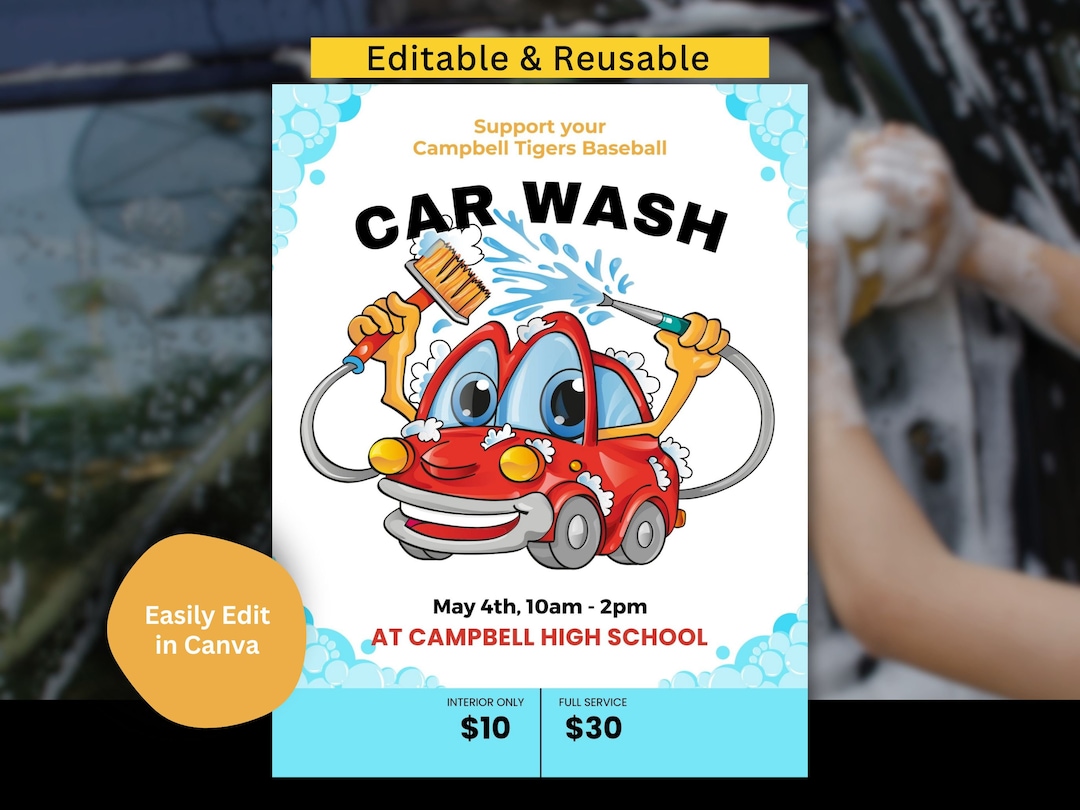 EDITABLE Car Wash Flyer School Benefit Poster School Car Wash Poster ...