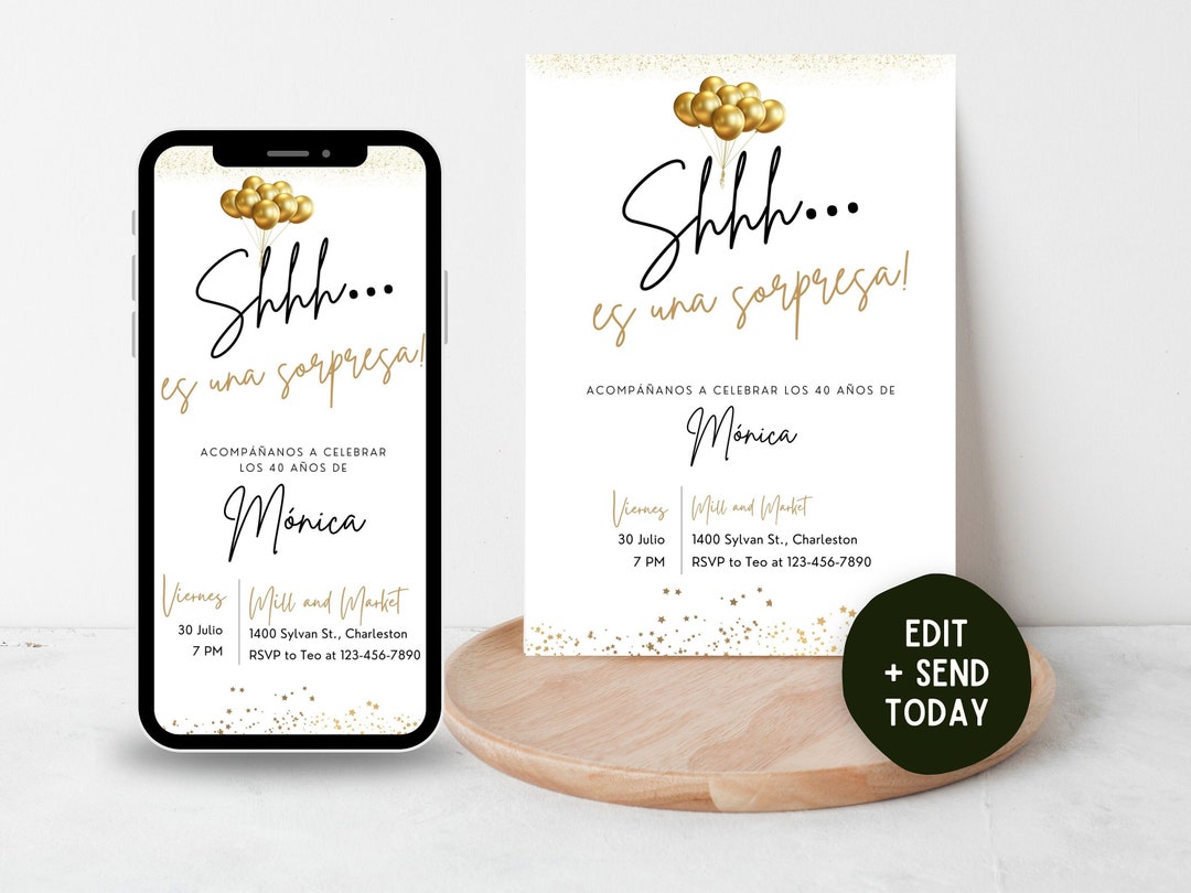Spanish Surprise Birthday Invitation, Es Una Sorpresa, Canva Template ...