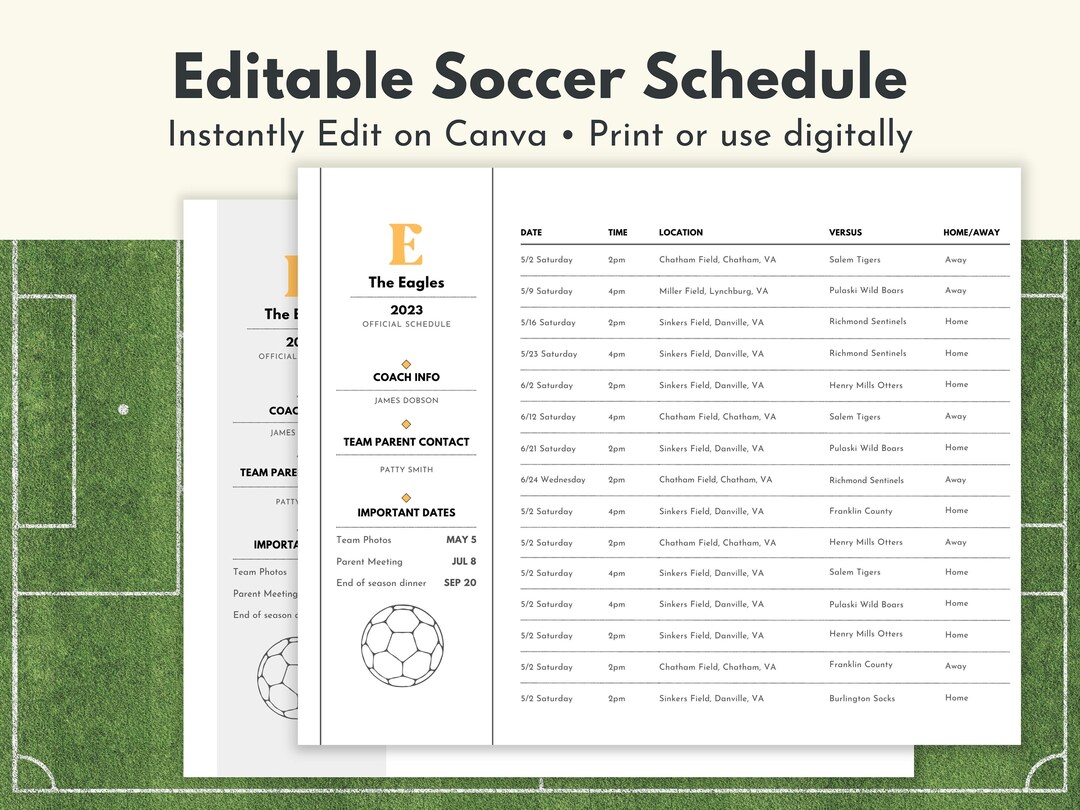 Soccer Team Schedule Printable Download Canva Template Soccer Mom ...