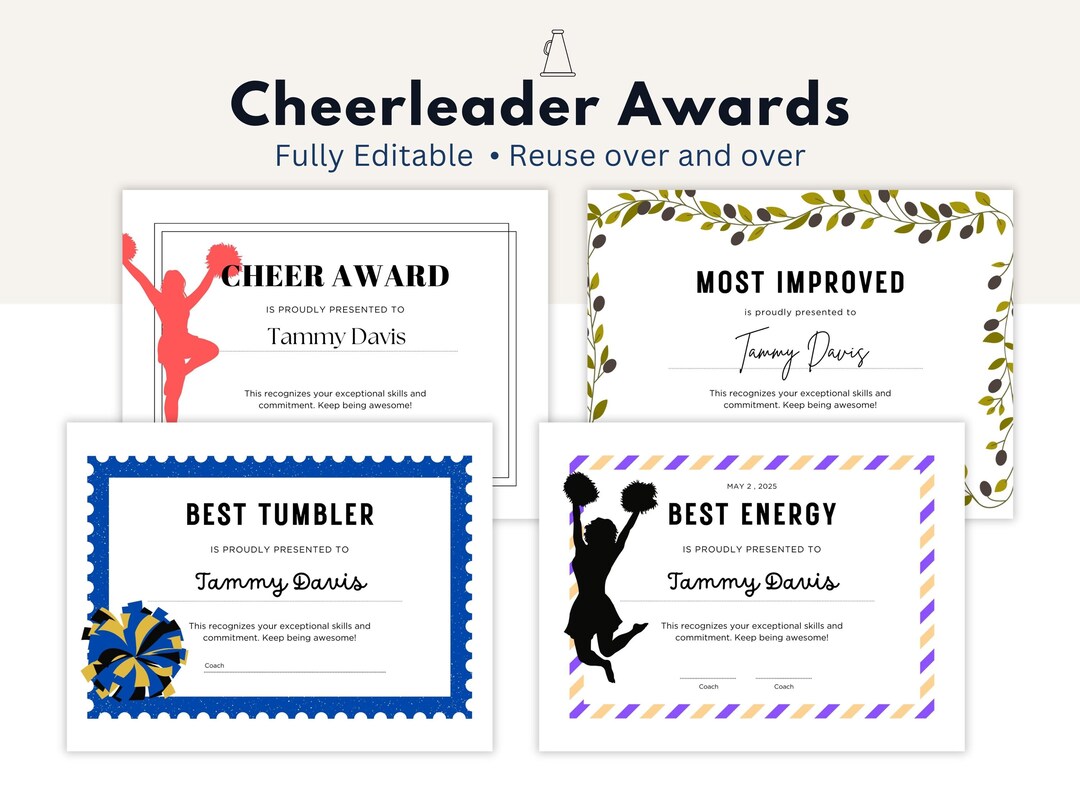 Editable Cheerleading Award 4 Designs Certificate Templates Awards ...