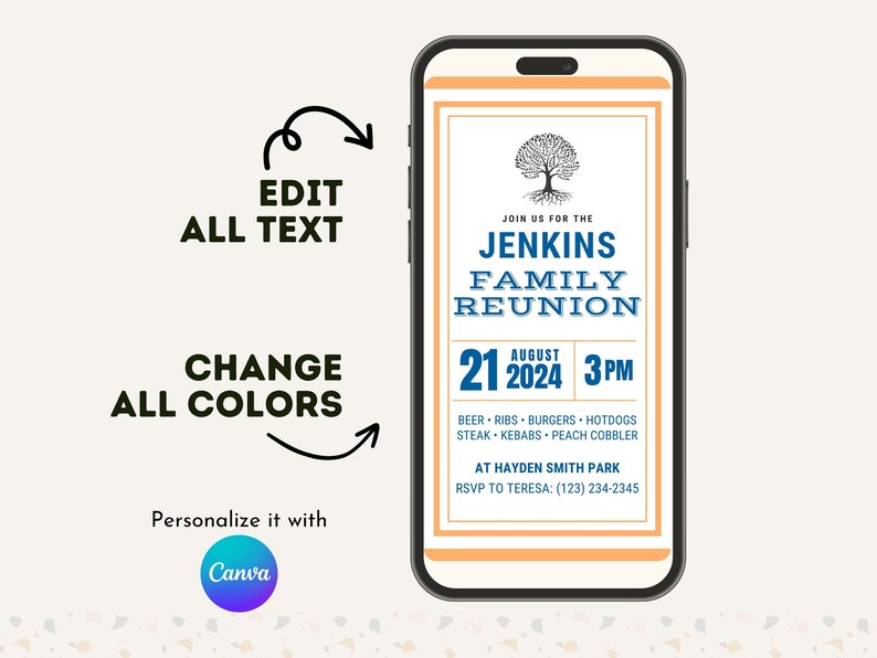 Editable Family Reunion E-vite Printable & Animated Invitation Family ...