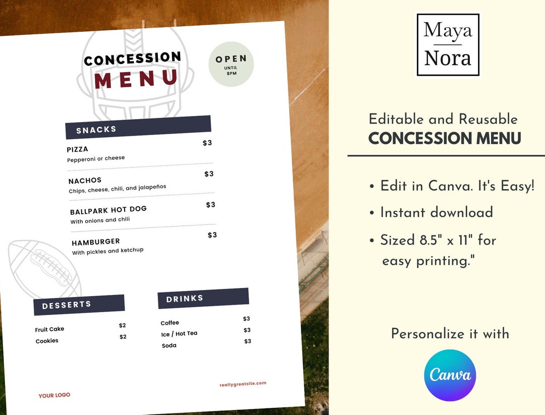 Football Concession Stand Menu Football Concession Instant Download ...