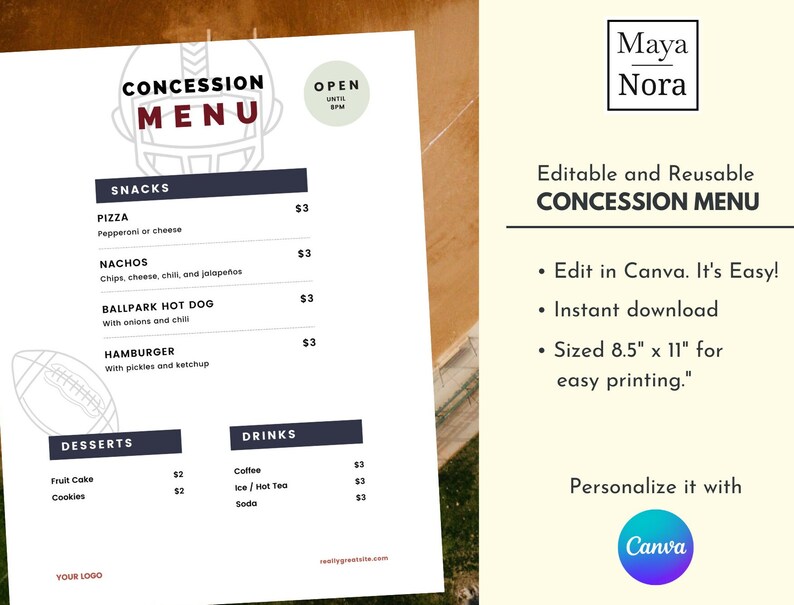 Football Concession Stand Menu Football Concession Instant Download ...