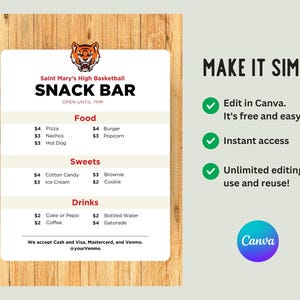 Sports Snack Bar Concession Stand Editable Canva Template Menu ...