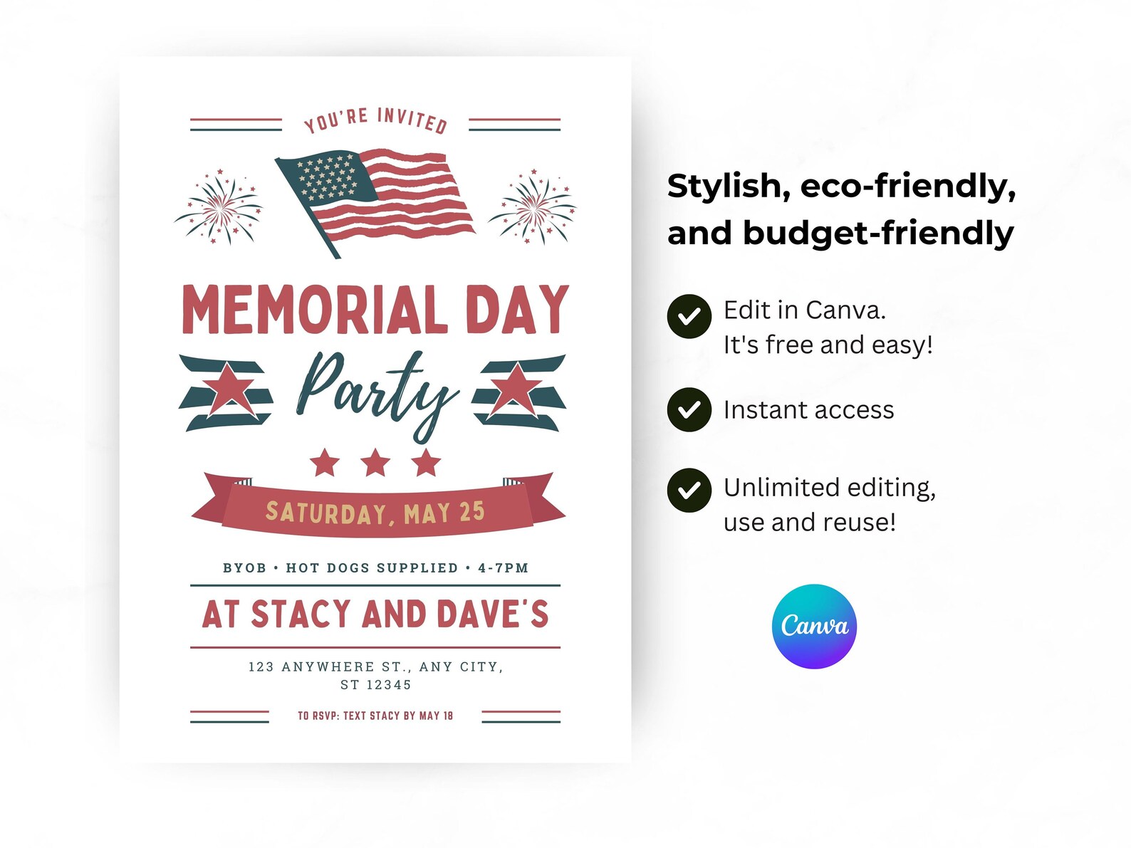 Editable Memorial Day Invitation Memorial Day Party Invite Memorial Day ...