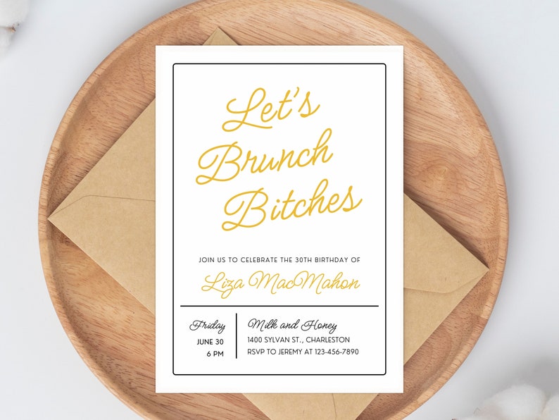 Let's Brunch Bitches Modern Birthday Brunch Invitation Template ...
