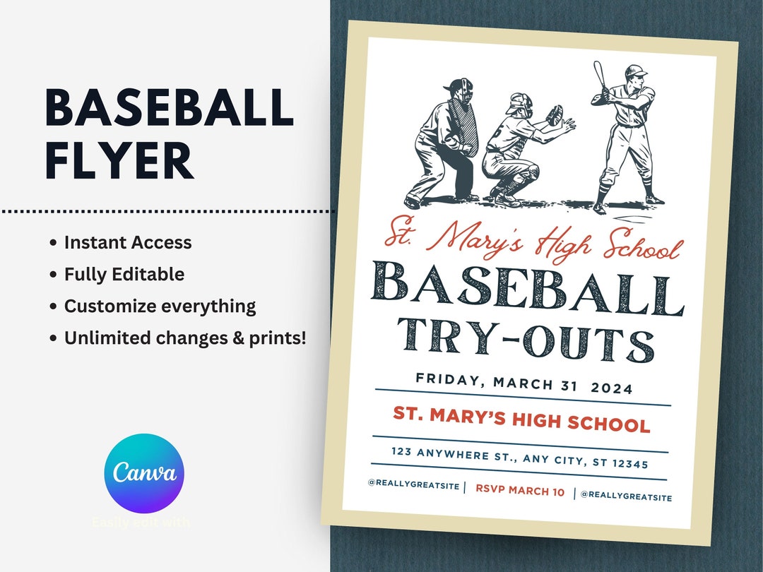 EDITABLE Baseball Flyer for Try-outs or Lessons, Instant Download for ...