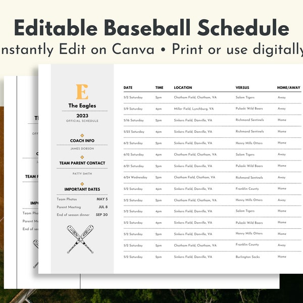 Baseball Schedule Template - Etsy
