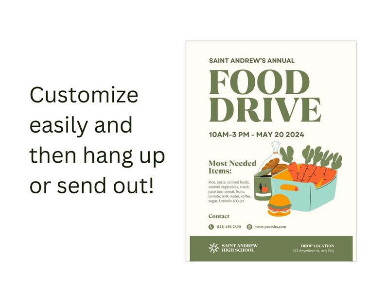 Community Food Drive Flyer Editable Canva Template Church Drive ...