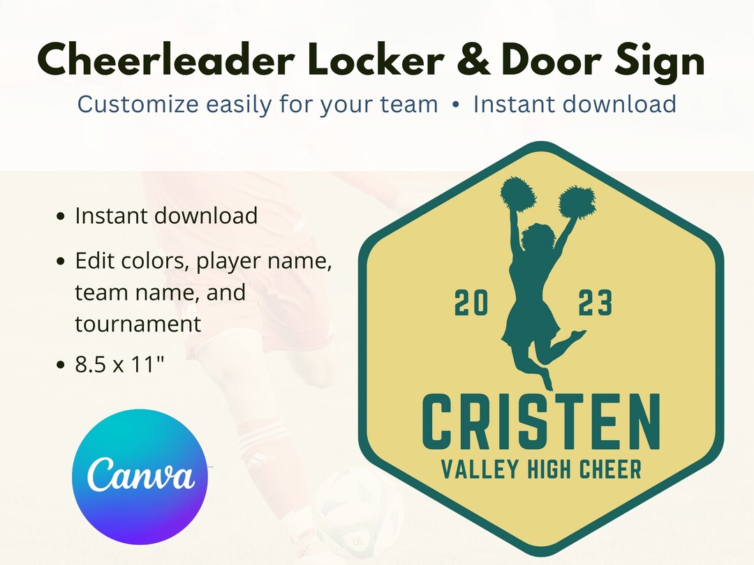Editable Cheerleading Hotel Door Sign Locker Decoration, Cheer Squad ...
