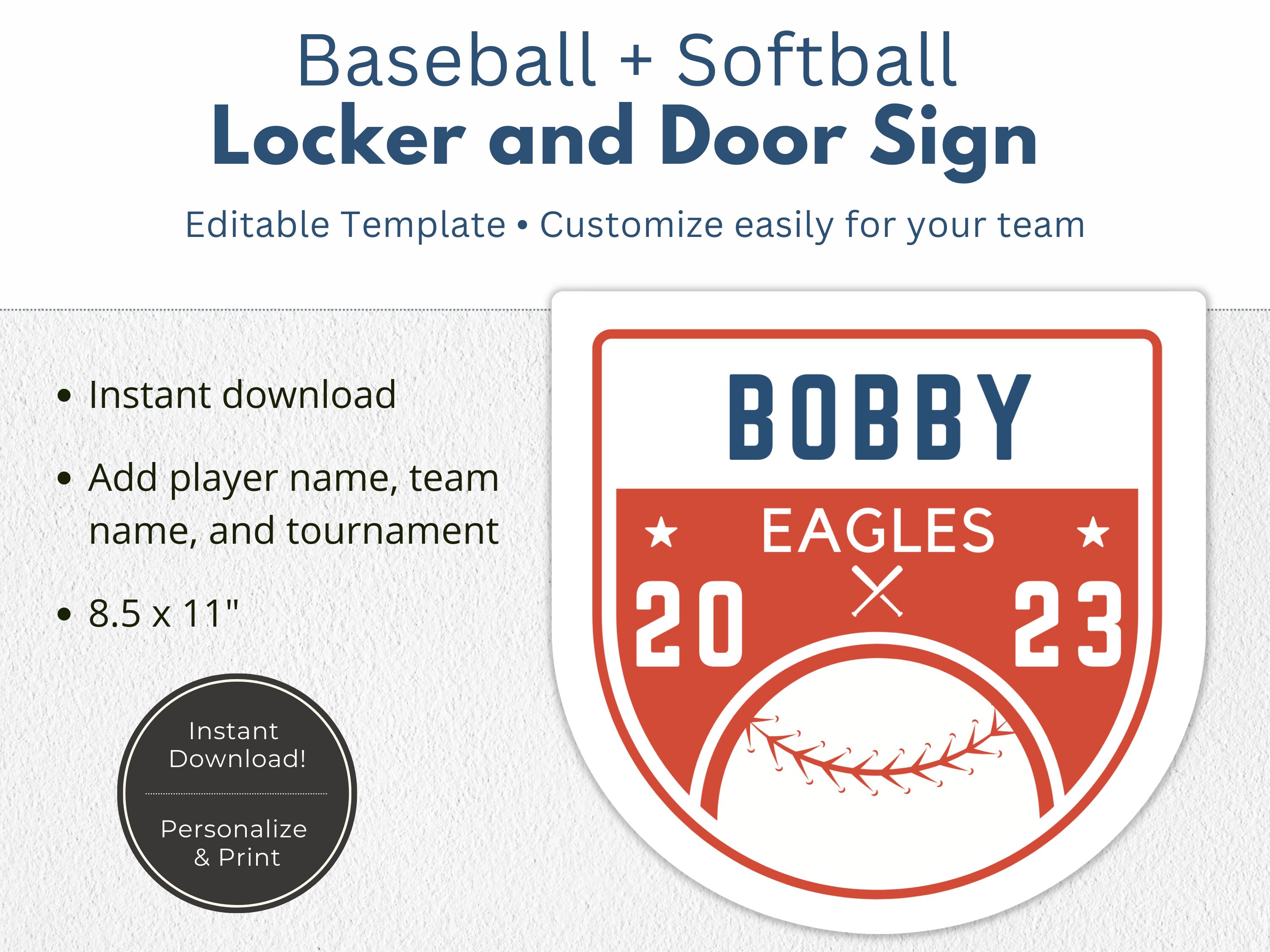 Editable Baseball Locker Door Sign Name Tag Baseball and Softball ...