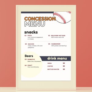 Editable Concession Stand Menu Baseball Digital Instant Download Canva ...