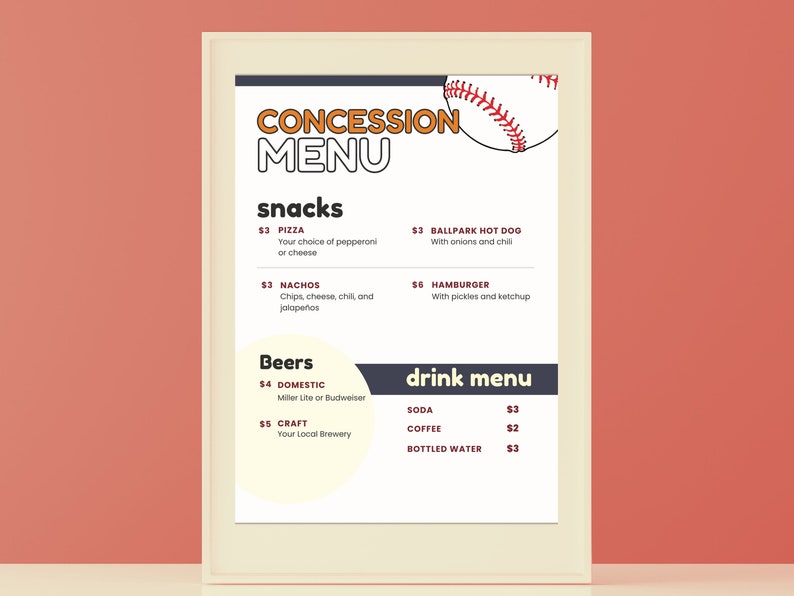 Editable Concession Stand Menu Baseball Digital Instant Download Canva ...