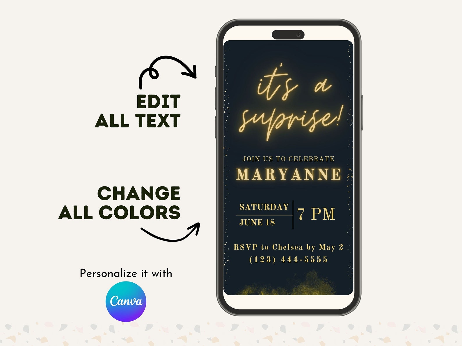 Editable and Printable, It's a Surprise E-invite Neon Party Invite Text ...