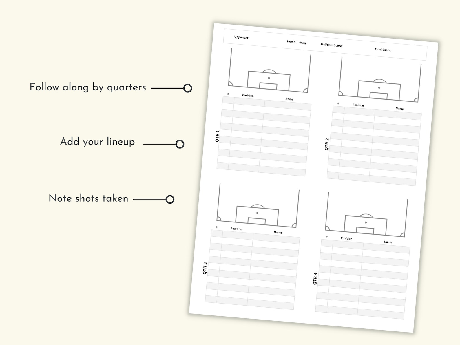 Printable Soccer Lineup and Game Card Player Positions for Soccer Mom ...