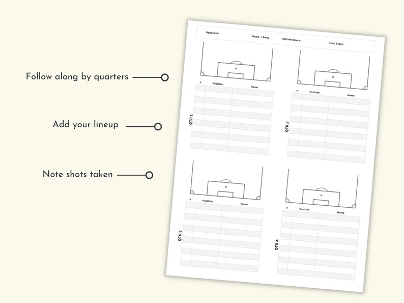 Printable Soccer Lineup and Game Card Player Positions for Soccer Mom ...
