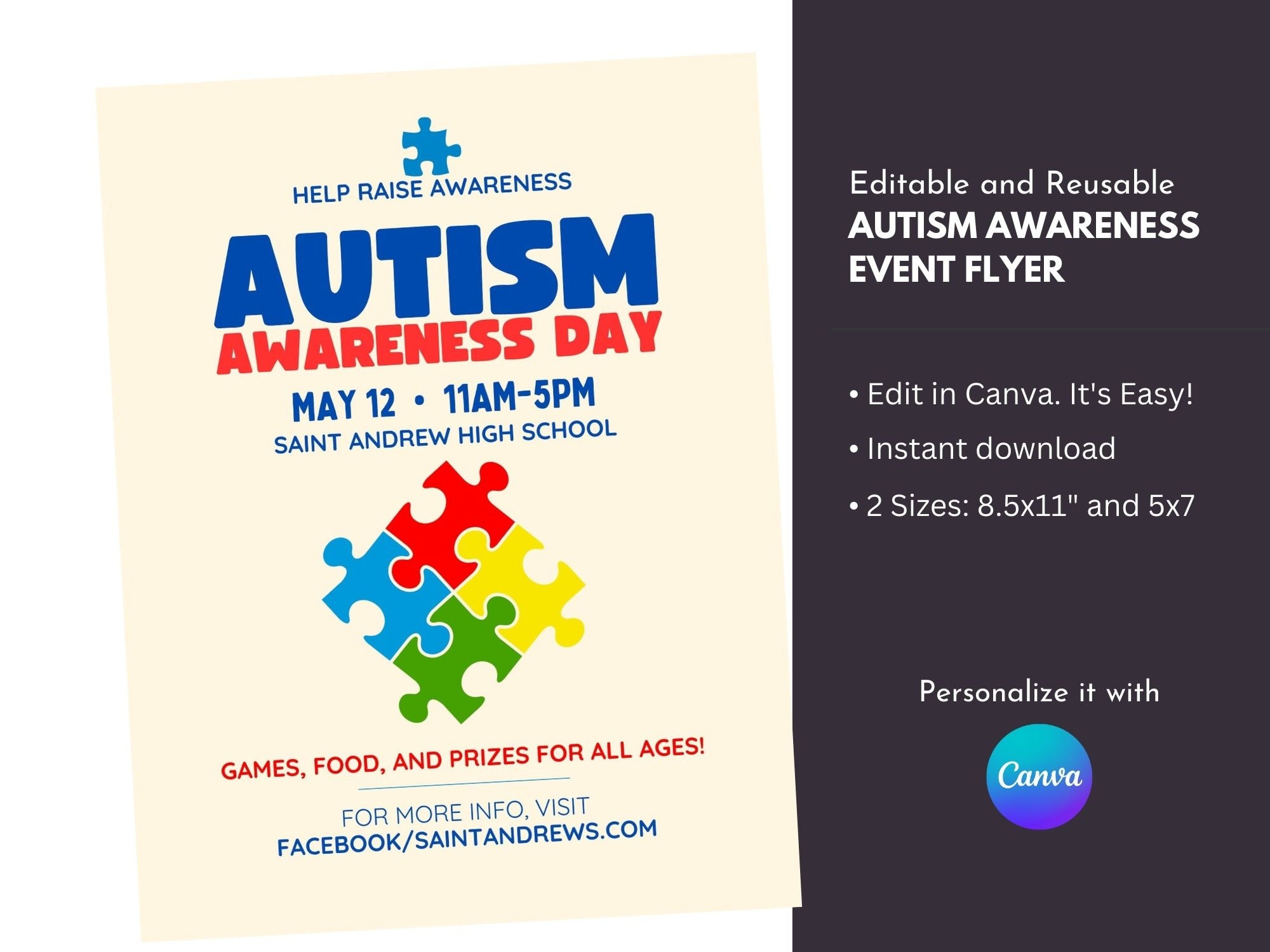 Autism Awareness Event Flyer Editable Autism Awareness Editable Flyer ...